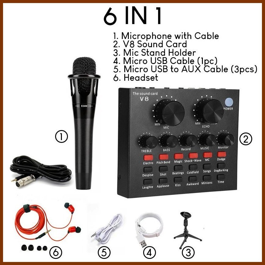 Letsview 6in1 V8 Sound Card Studio Series Microphone Condenser V8 ...