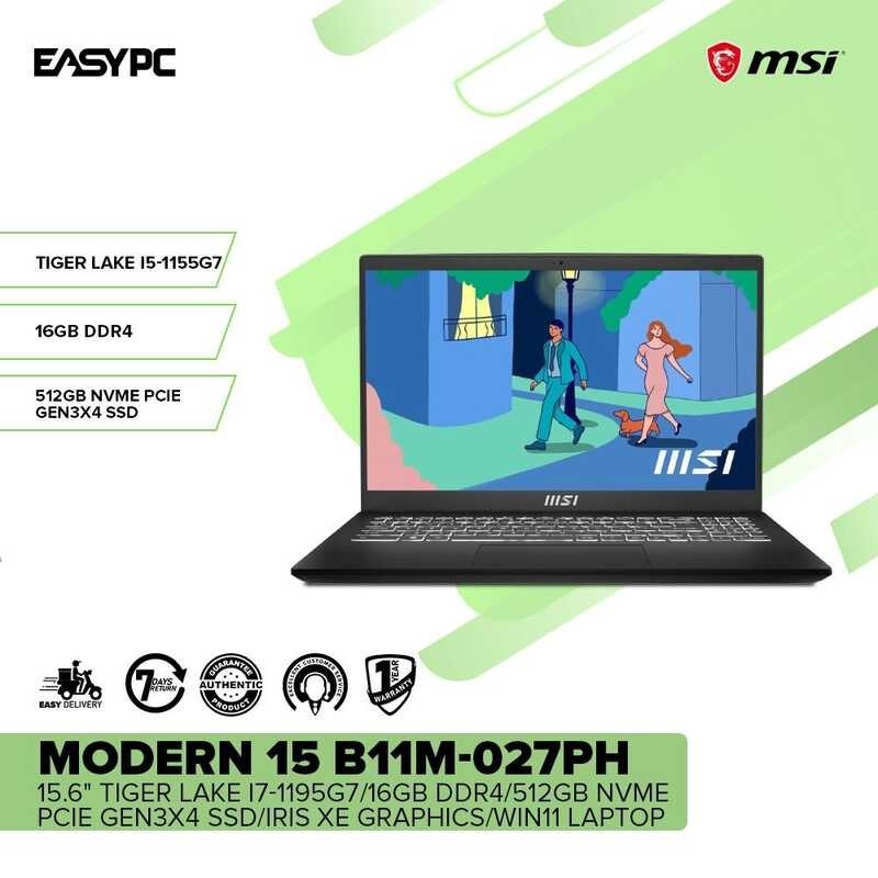 MSI Easypc [Unk] Modern 15 B11m-027Ph 15.6" Tiger Lake I5-1155G7/16Gb Ddr4/512Gb Nvme Pcie ...