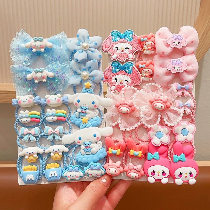 18Pcs/Set Sanrio Hair Ties Anime Rubber Band Cinnamoroll Melody Kuromi ...