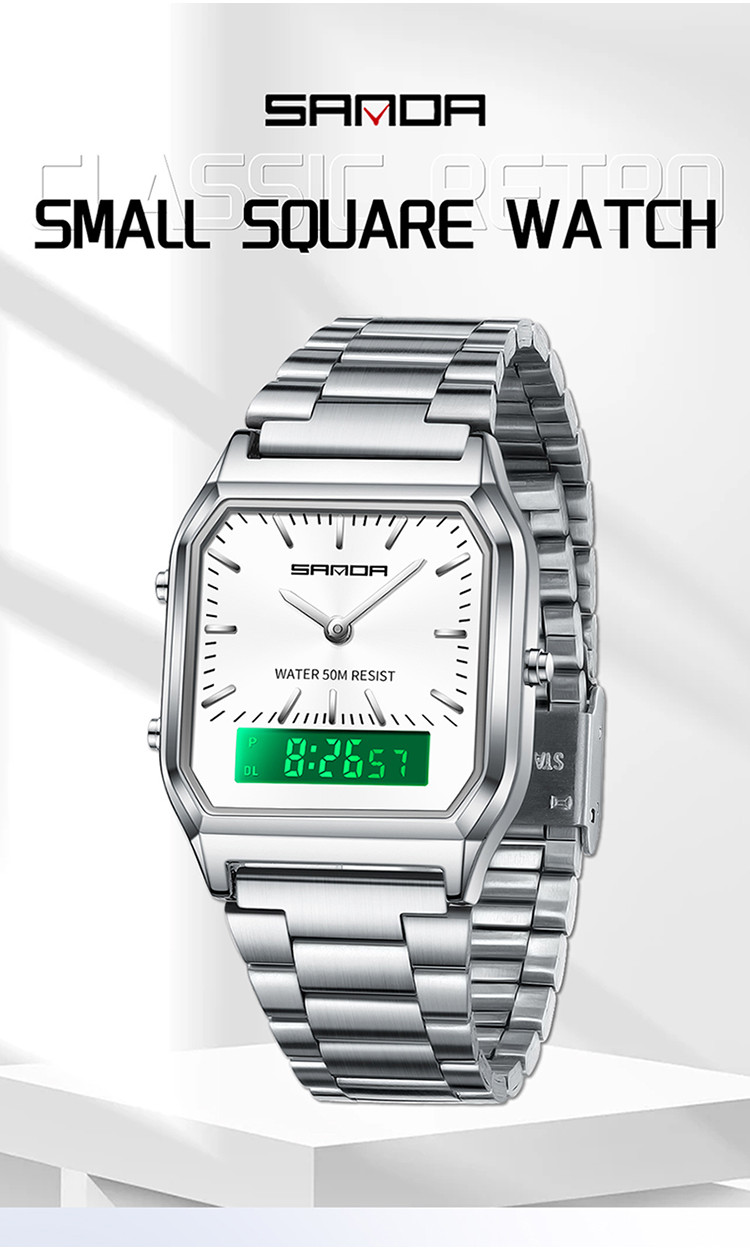 Sanda Waterproof Men's and Women's Fashion Quartz Watch Stainless Steel ...