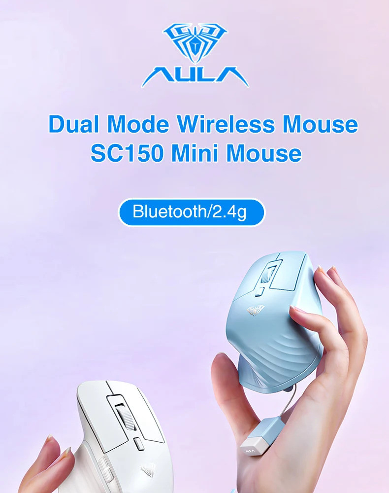 AULA SC150 Mini Portable Ultralight Mouse Bluetooth 2.4G Wireless ...
