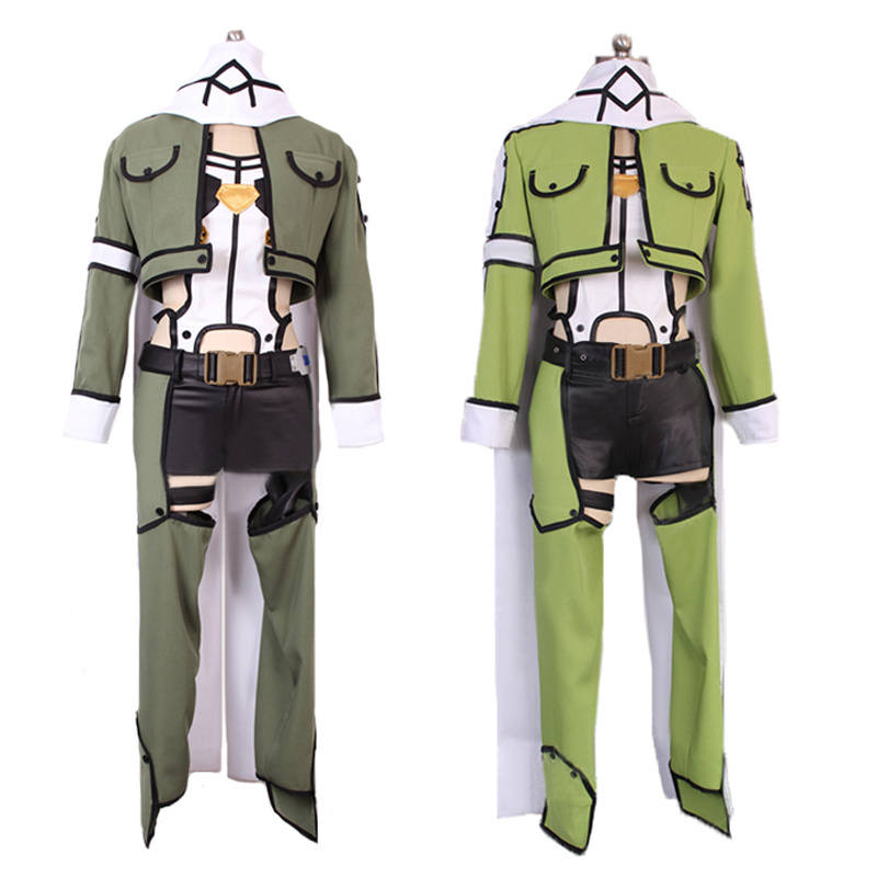 § Gun Gale One Asada Shino Cosplay Sinon Military Costume Sinonon Green ...