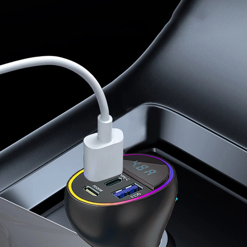 KC-05 3 In 1 Charging Cable Car Charger 4 Ports USB QC 5.0 Fast Quick ...