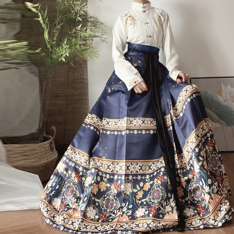 Horse Face Women's Tradiional Chinese Rero Hanfu Pleaed Skir Red Blue ...