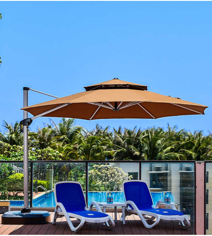 Wall Balcony Retractable Parasol Umbrella Garden Solar Lighted Outdoor ...