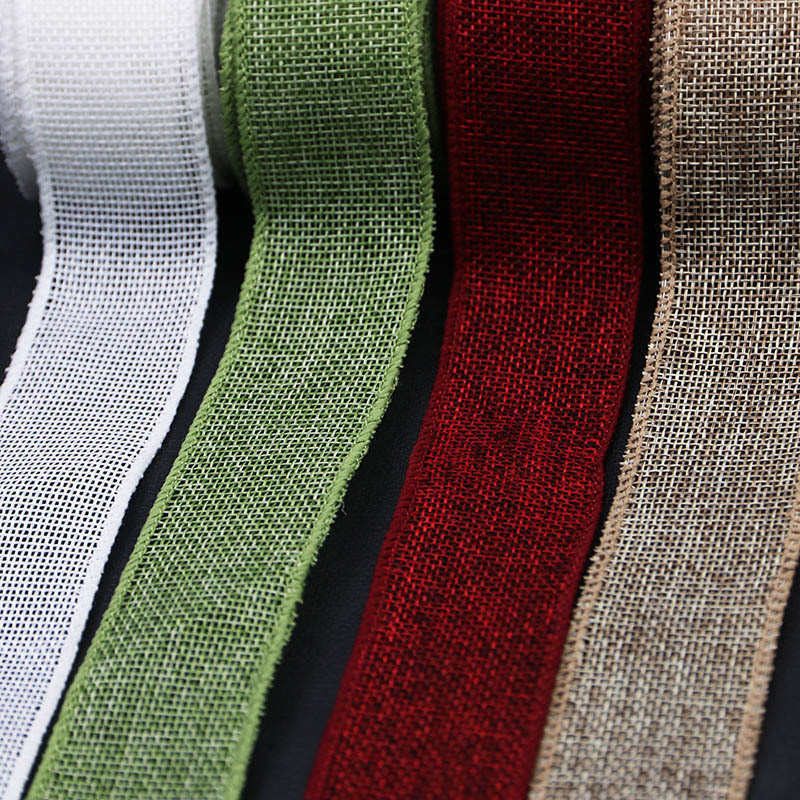 5m/pack 40mm Colorful Linen Fabric Wire Edge Ribbon Gift Box Packaging ...