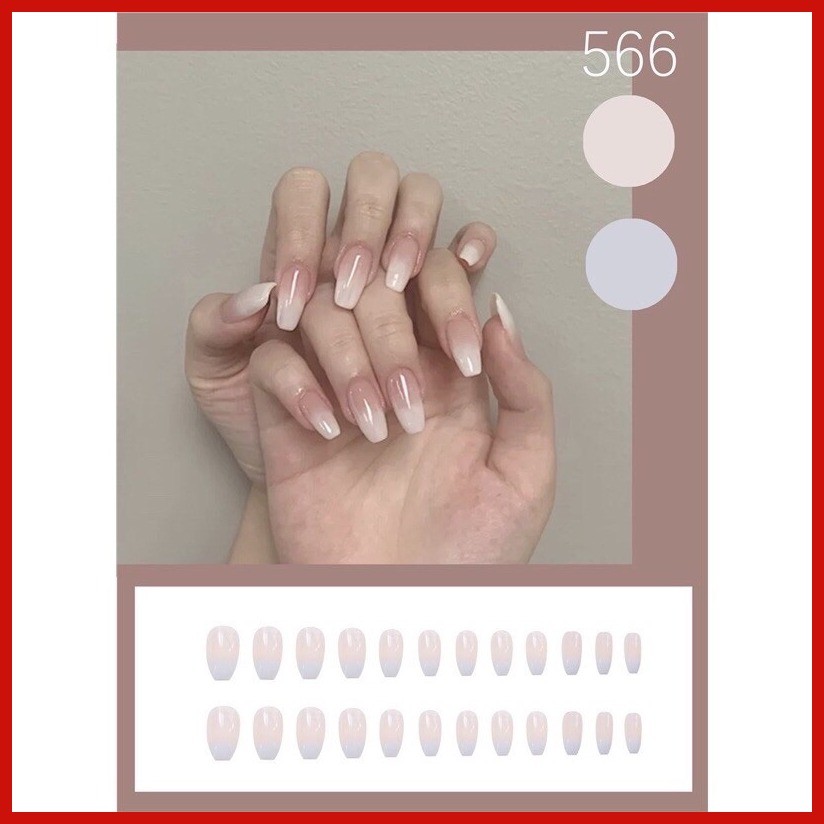 ☁ ↑ 566-24PCS with glue Fake Nails Ballet White Gradient Fake Nail ...
