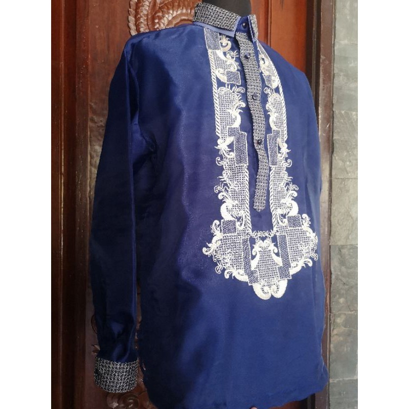 Barong Tagalog Double collar Navy Blue ,Black,Cream. | Shopee Philippines