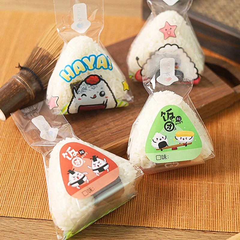 50pcs/pack Cartoon Triangle Rice Ball Packaging Bag Stickers Seaweed ...