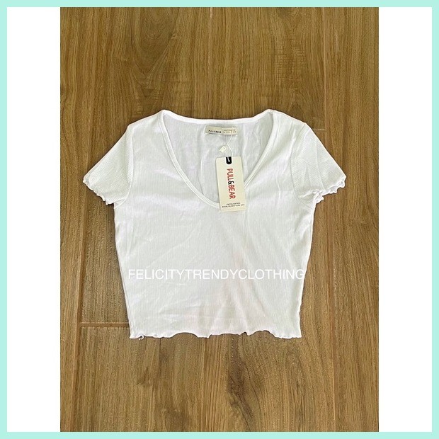 PULL&BEAR LETTUCE V NECK CROP TOP | FELICITY TRENDY CLOTHING | Shopee ...
