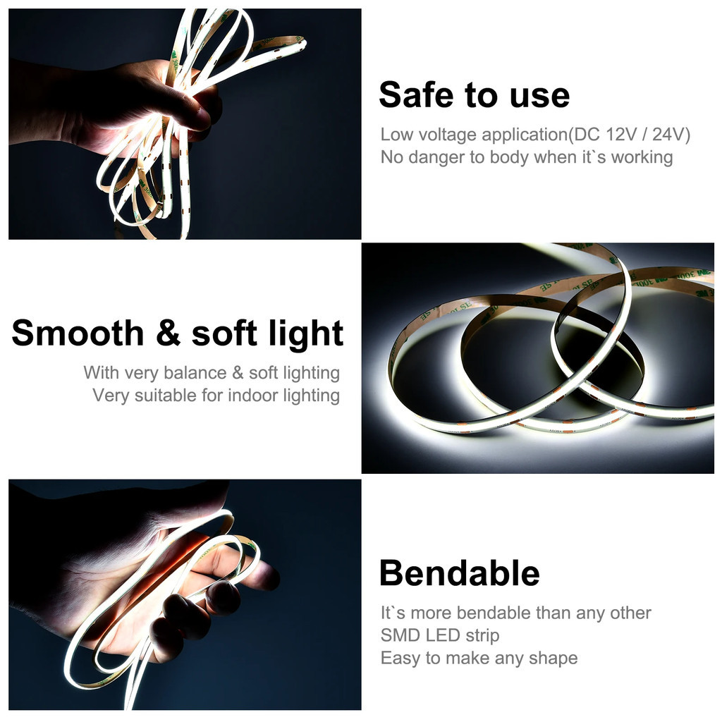 COB LED Strip Lights 320 480 LEDs Flexible 5mm 8mm FOB Tape Light ...