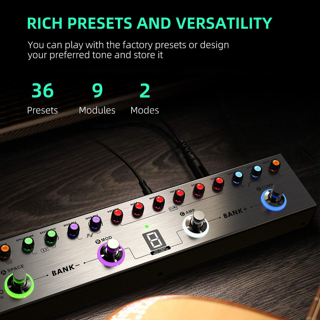 LEKATO Tank-B Bass Multi Effects Pedal with 36 Presets Editable 4 ...