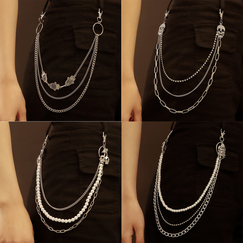 Hip-hop Punk Style Skull Head Rivets Pendant Layered Pant Chains for ...
