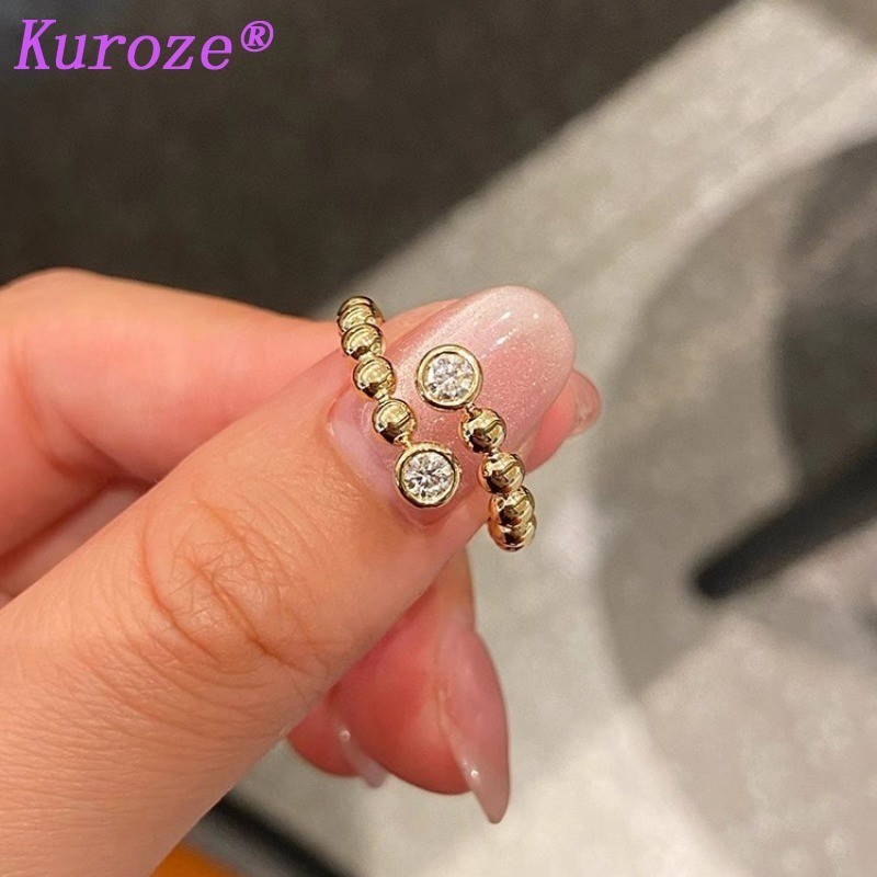 Kuroze medieval wind 18k gold double raw stone bubble diamond ring light luxury personality ...