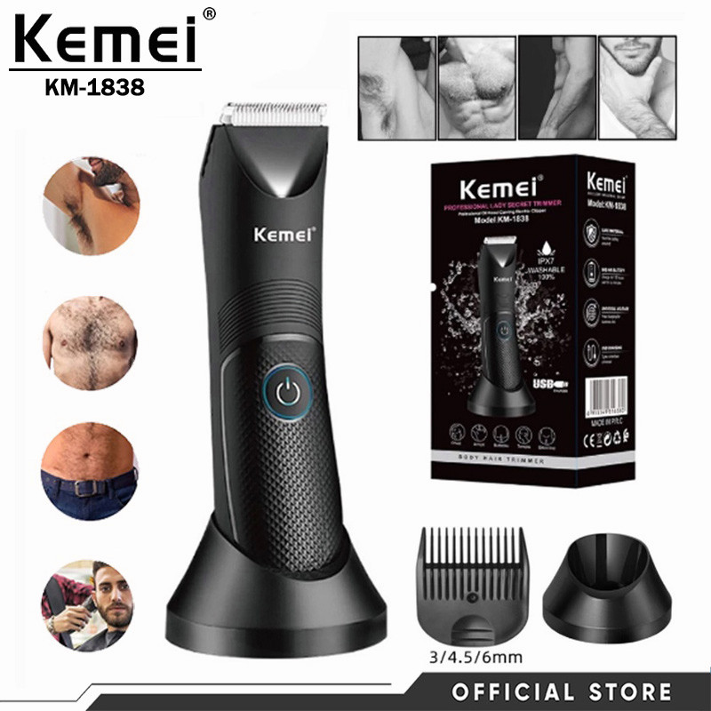 Kemei Groin Area Hair Trimmer Waterproof Wet Dry Clippers Pubic Armpit Body Hair Razor KM-1838 ...