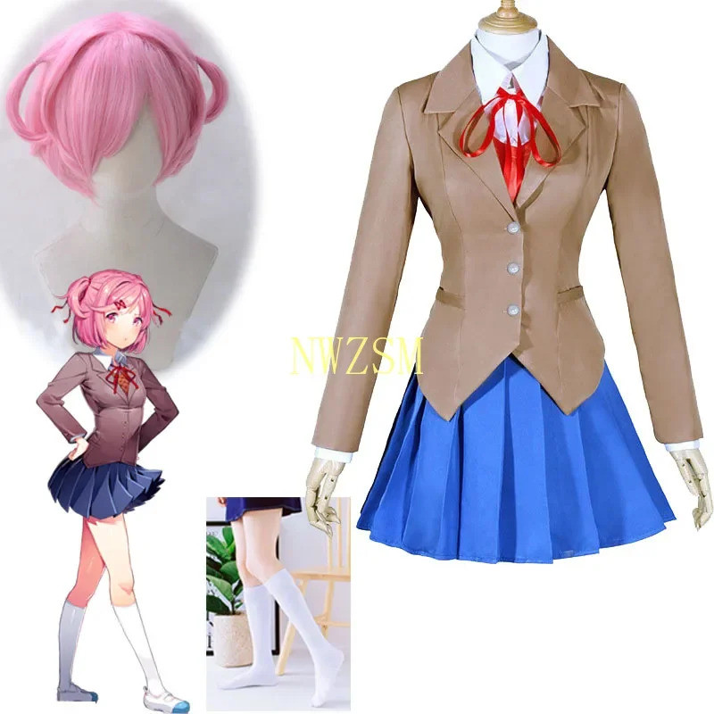 𓍝↼ Game Cosplay Costumes Doki Literature Club Natsuki Wig And School ...