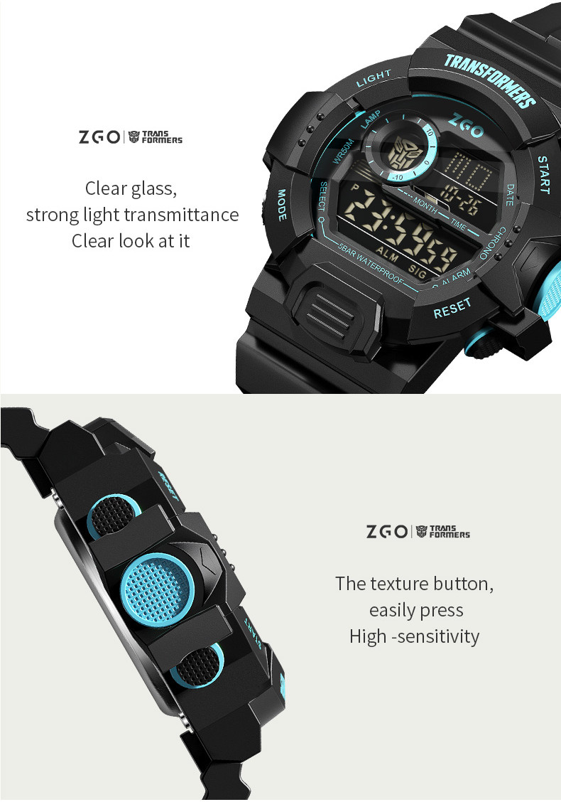 ZGO x Transformers Watch For Men 50M Waterproof LED Alarm Electronic ...