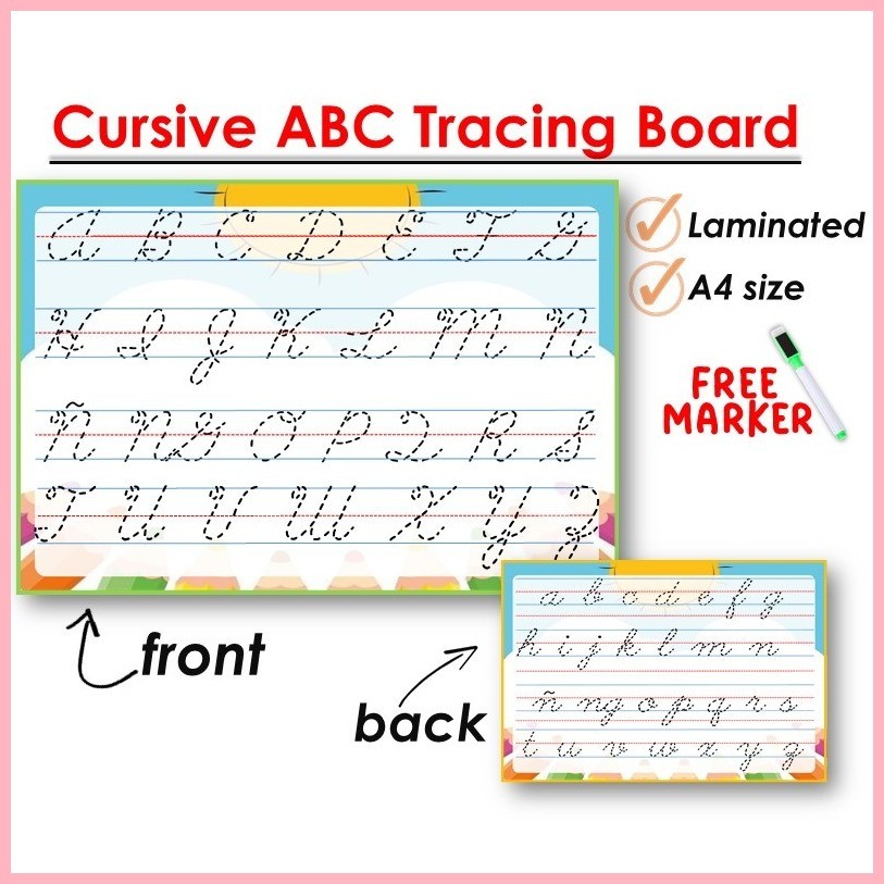 CURSIVE Tracing LAMINATED NAME TRACE, ALPHABET writing for kid A4 size ...
