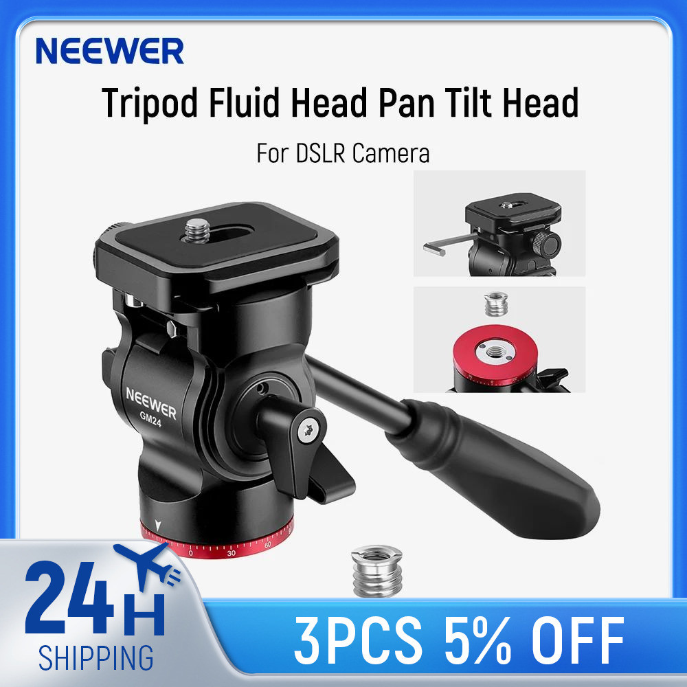 NEEWER Tripod Fluid Head Pan Tilt Head with Quick Release Plate and ...