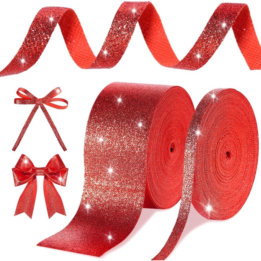 5 M Red Glitter Ribbon Gift Wrapping Ribbon Sparkling Metallic Ribbon ...