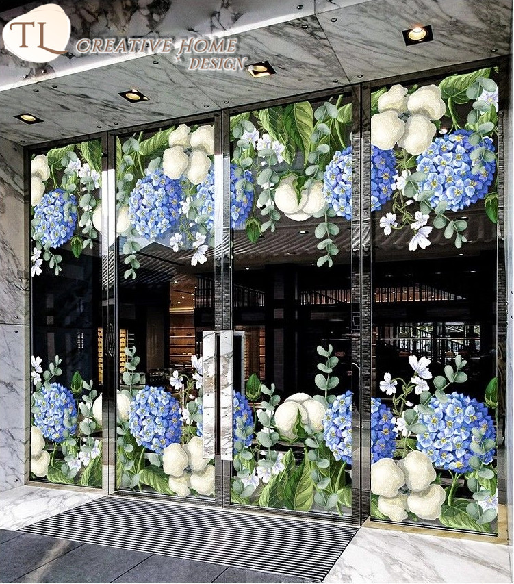 Hydrangea Glass Door Decoration Window Stickers Glass Stickers Window ...