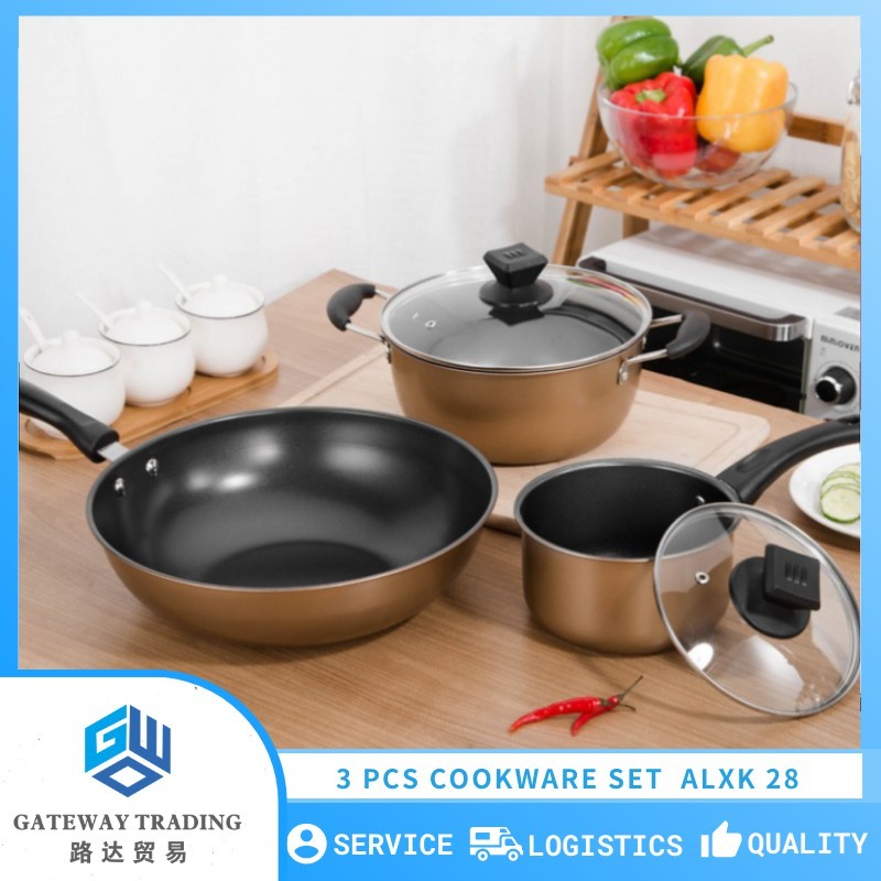 3 pcs Cookware Set Non-Stick Wok Induction Cooker Kitchenware Cooking ...