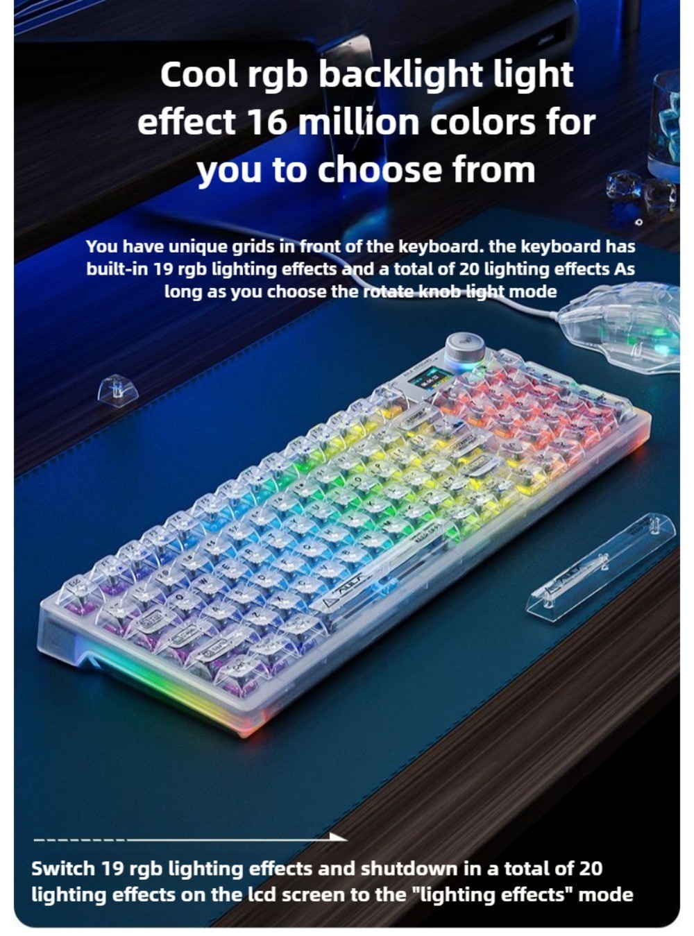AULA F98 Pro Wireless Mechanical Keyboard with TFT Display Knob Numpad RGB Hot-Swappable Gasket ...