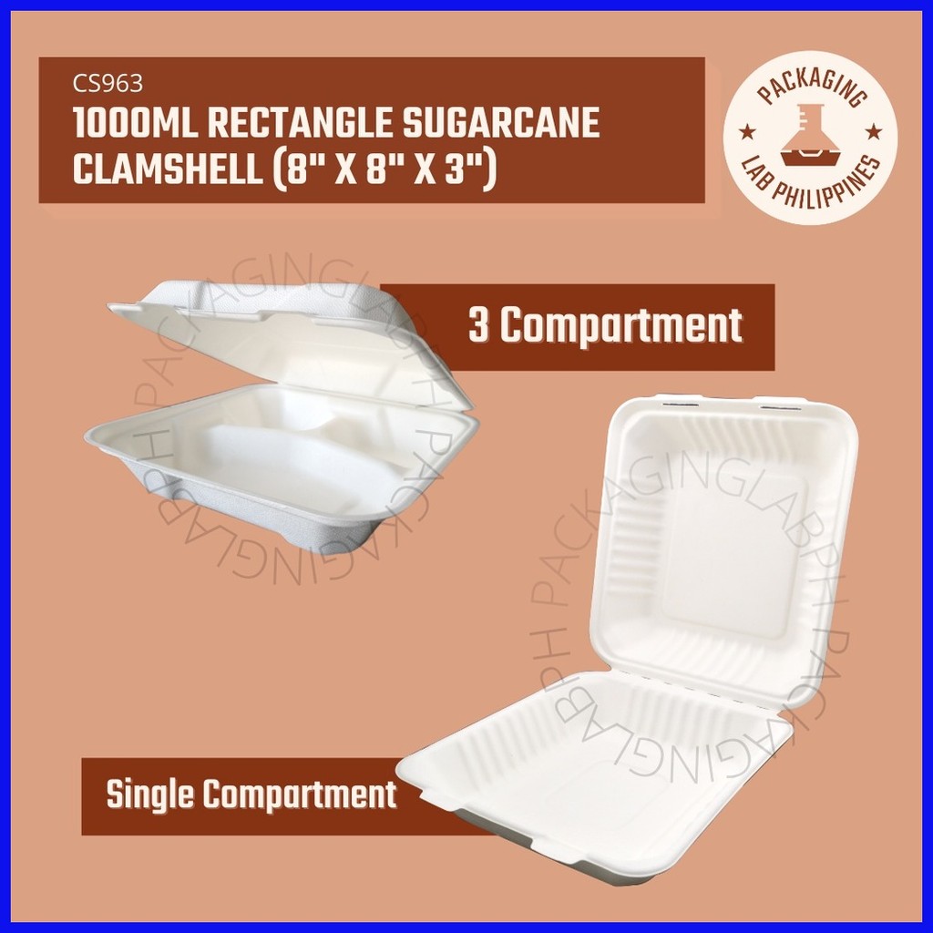∏ [10pcs] 1000ml Clamshell Sugarcane Bagasse box with Single ...