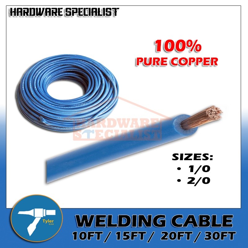 Tyler Welding Cable 1/0 or 2/0 | 10ft, 15ft, 20ft or 30ft 100% Copper ...