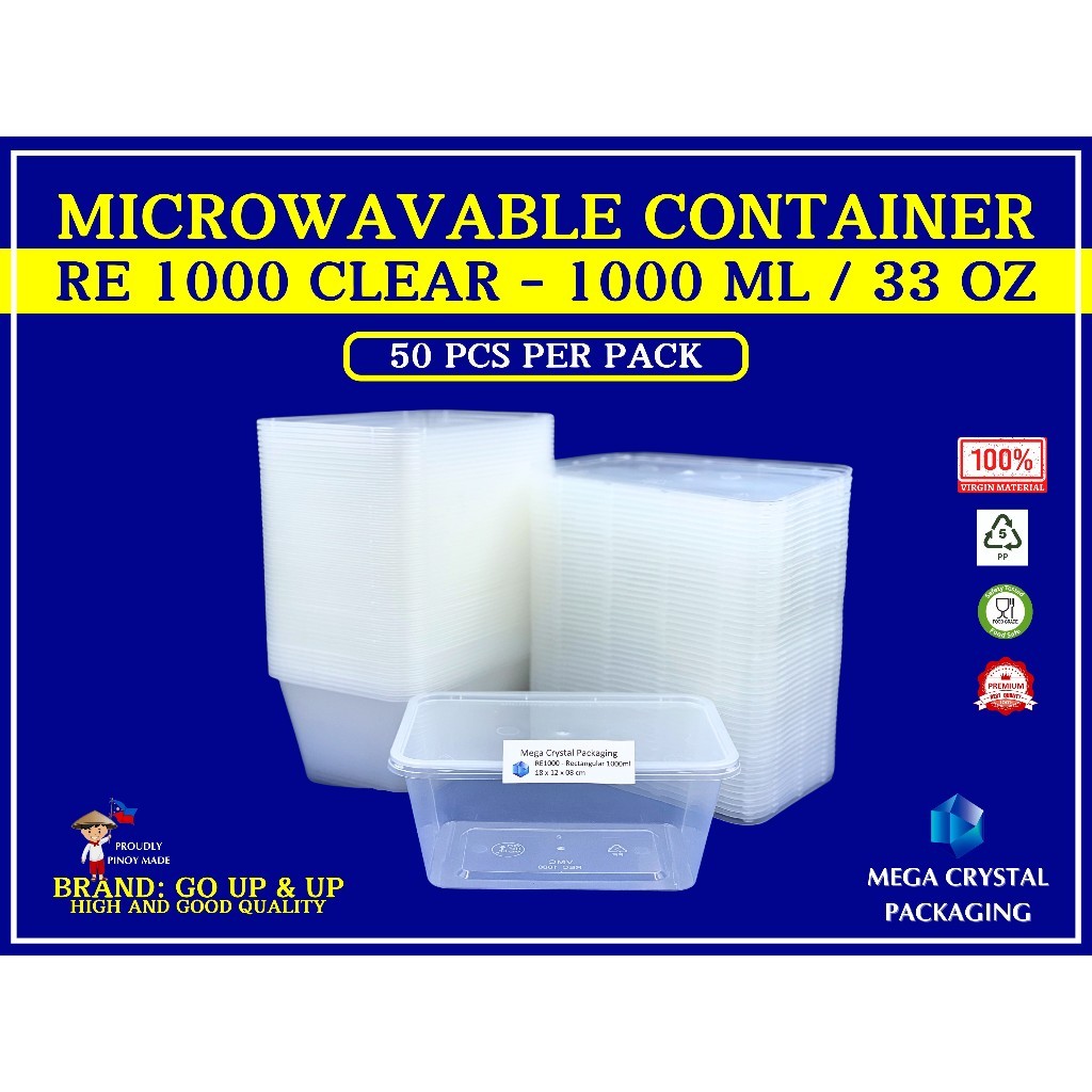 [ 50 Pcs ] Microwavable Plastic Container RE 1000 - Rectangular 1000 ml ...