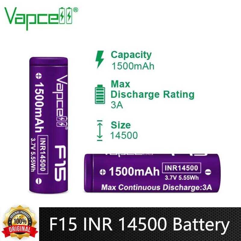 Original 1 12 Vapcell F15 INR 14500 Battery 1500Mah CDR 3A 3.7V Lithium ...