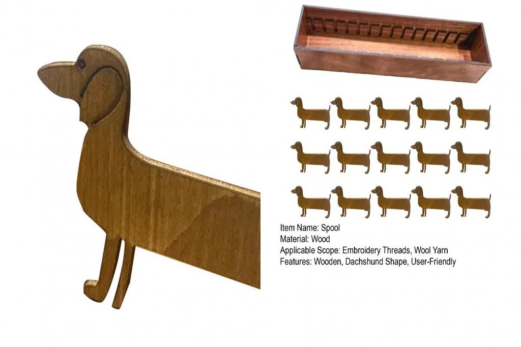 ankaina Cute Thread Spools Wooden Thread Spool Organizer Dachshund Shape Embroidery Thread ...