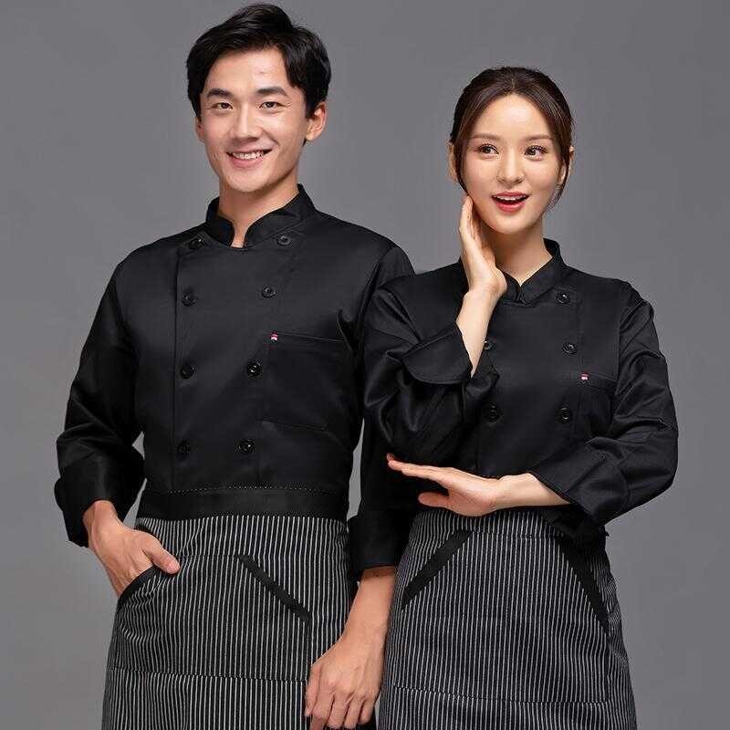Chef Black Jacket Long Sleeve Restaurant Man And Woman Cook Uniform ...