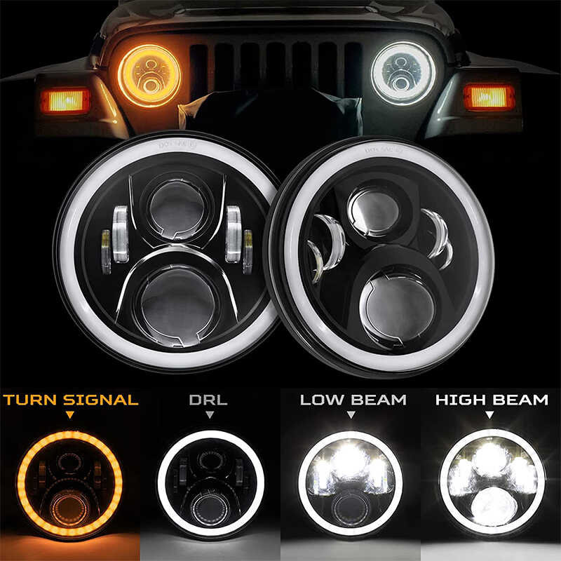 Round 7" Headlights White / Amber Turn Signal Para Sa Hummer H1 H2 H3 ...