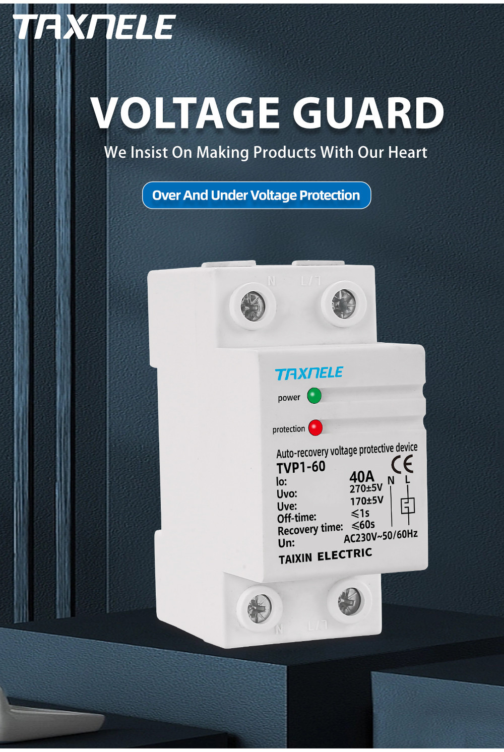 230V AC 40A 63A Din Rail Auto Recovery Voltage Protective Over Under ...