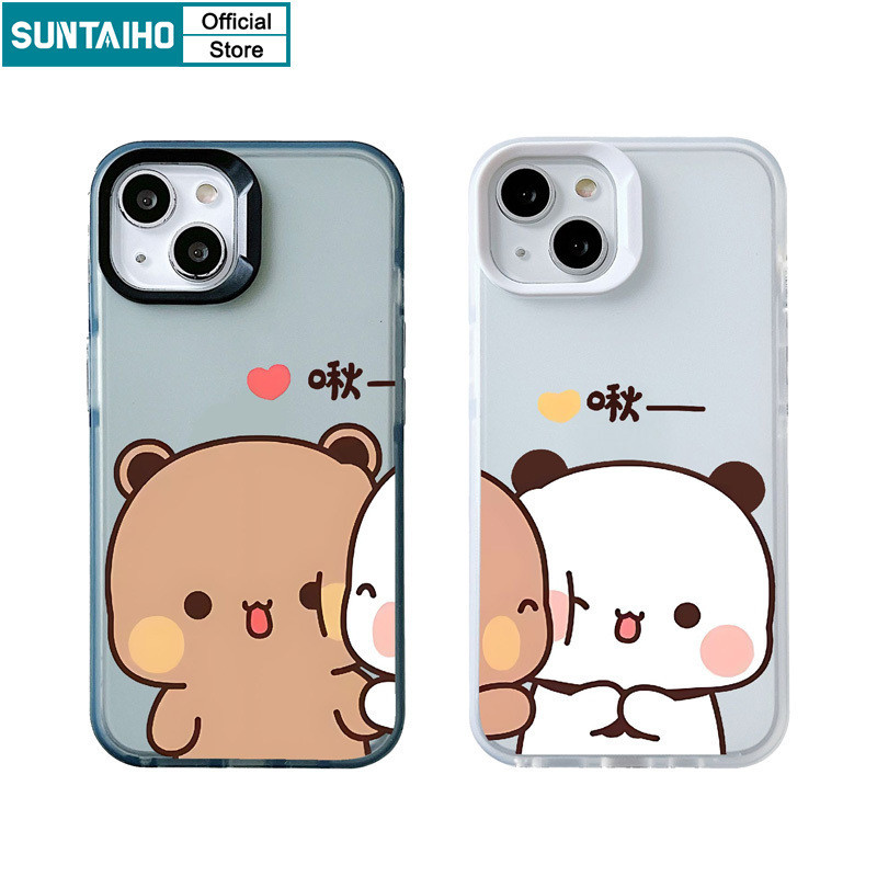 Suntaiho Funny Casing Bear Couple Pattern Clear Frosted Case for Iphone ...