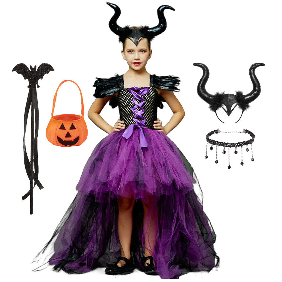 Maleficent Halloween Children Costume Tulle Girls Cosplay Vestidos ...