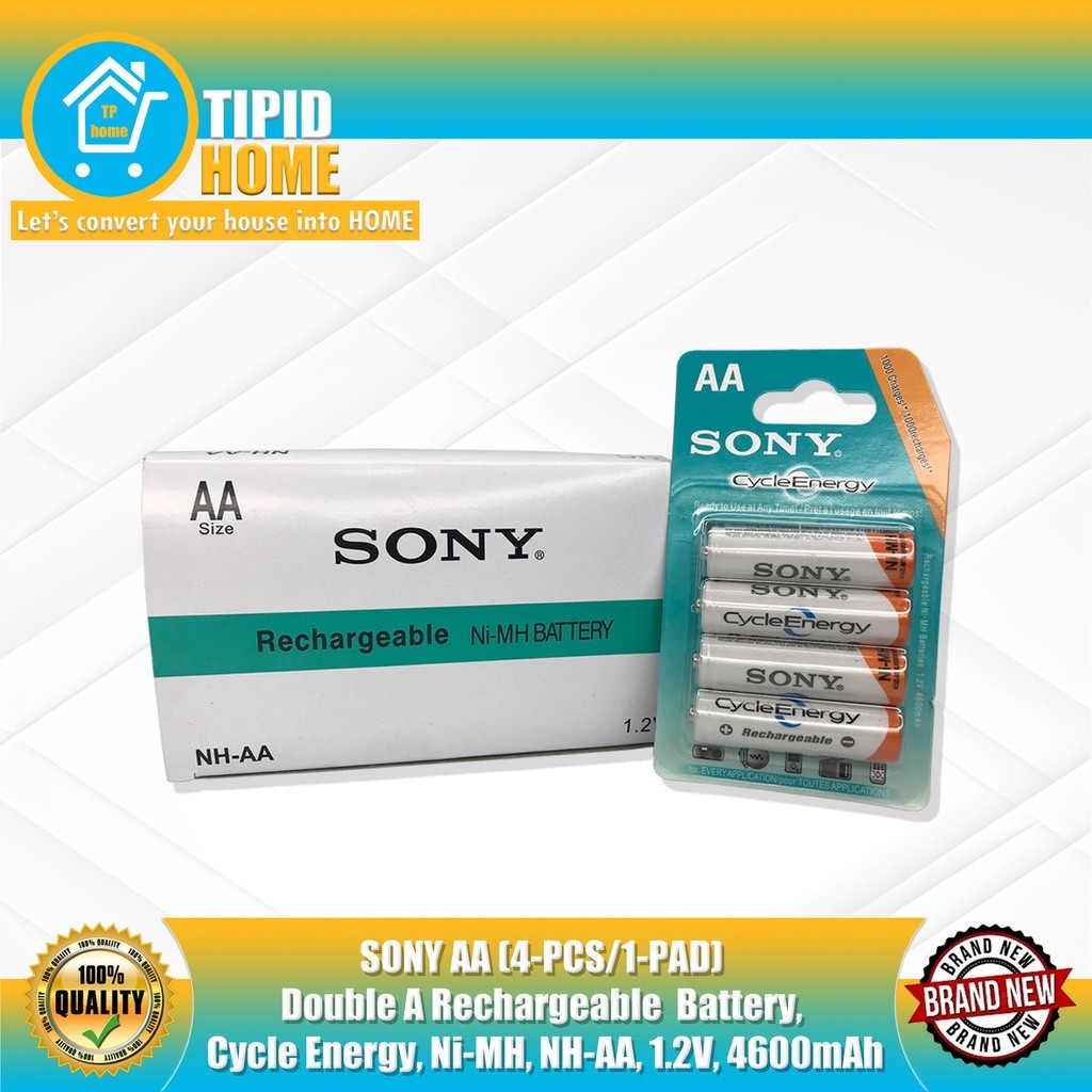 SONY AA (4-PCS/1-PAD) Double A Rechargeable Battery, Cycle Energy, Ni ...