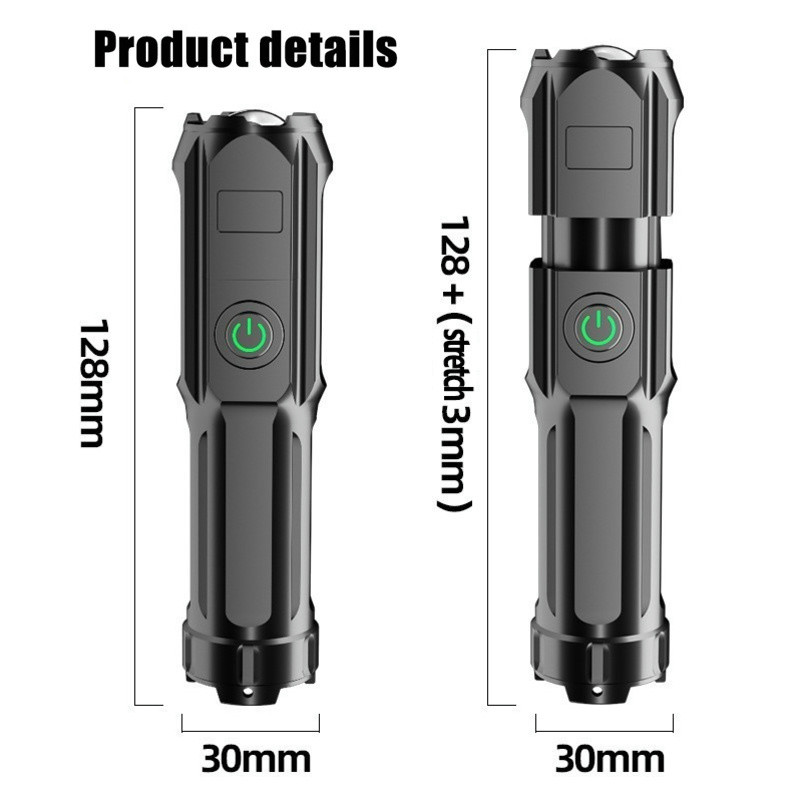 DHD USB Rechargeable Handheld Super Bright Zoom Tactical LED Flashlight ...