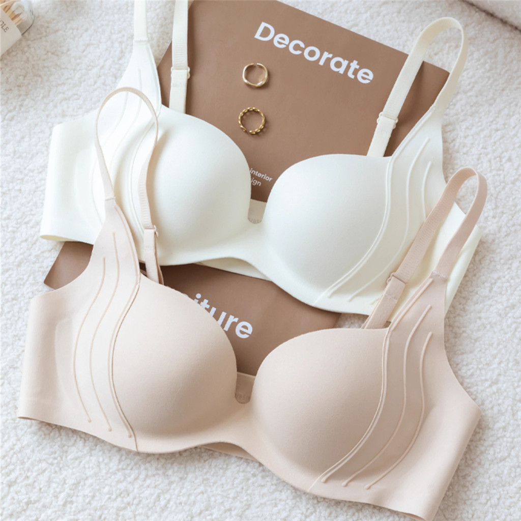 2024 New Women's Underwear Sexy No Trace Bra Small Chest Gathering Show Big Push ups Anti ...