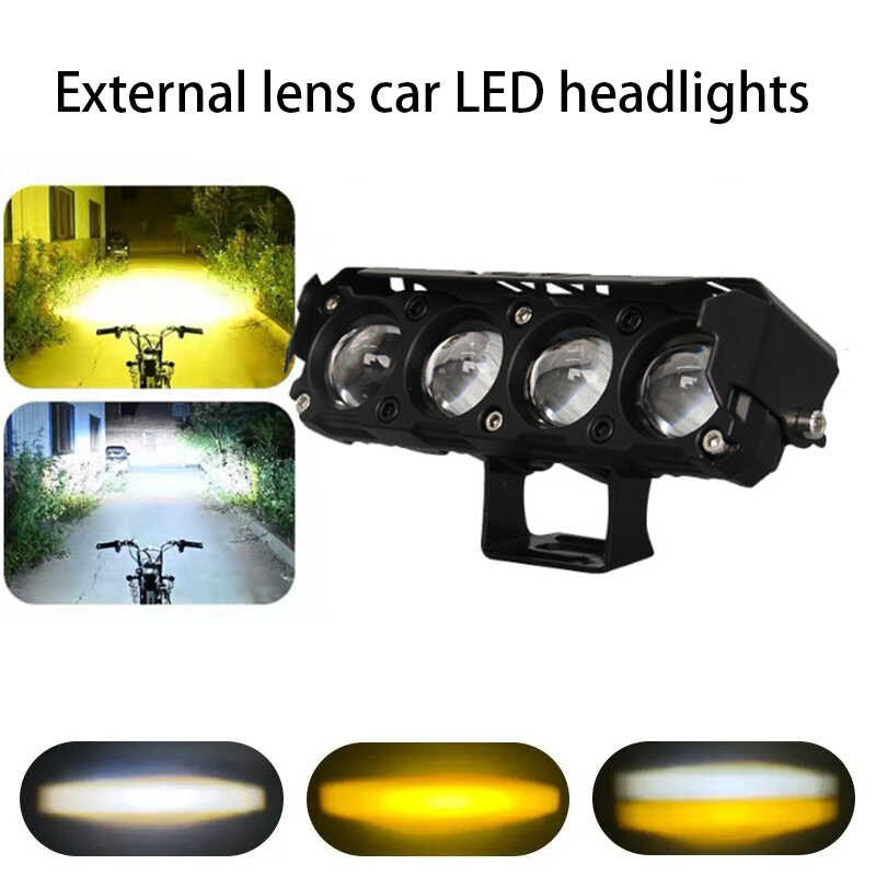4 Lens Dual Color Light Motorcycle Spotlights Led Headlights Four Eye ...