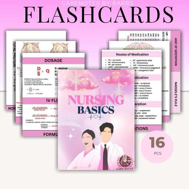 (16 Pages) FLASHCARDS NURSING BASICS 5 COLORS || Carenotes By Barbs ...