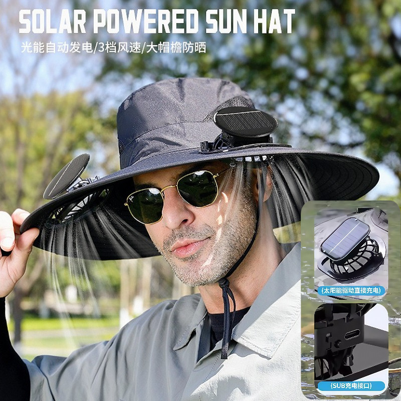 Wide Brim Solar Dual Fan Hat Outdoor Summer Fishing Anti-ultraviolet ...
