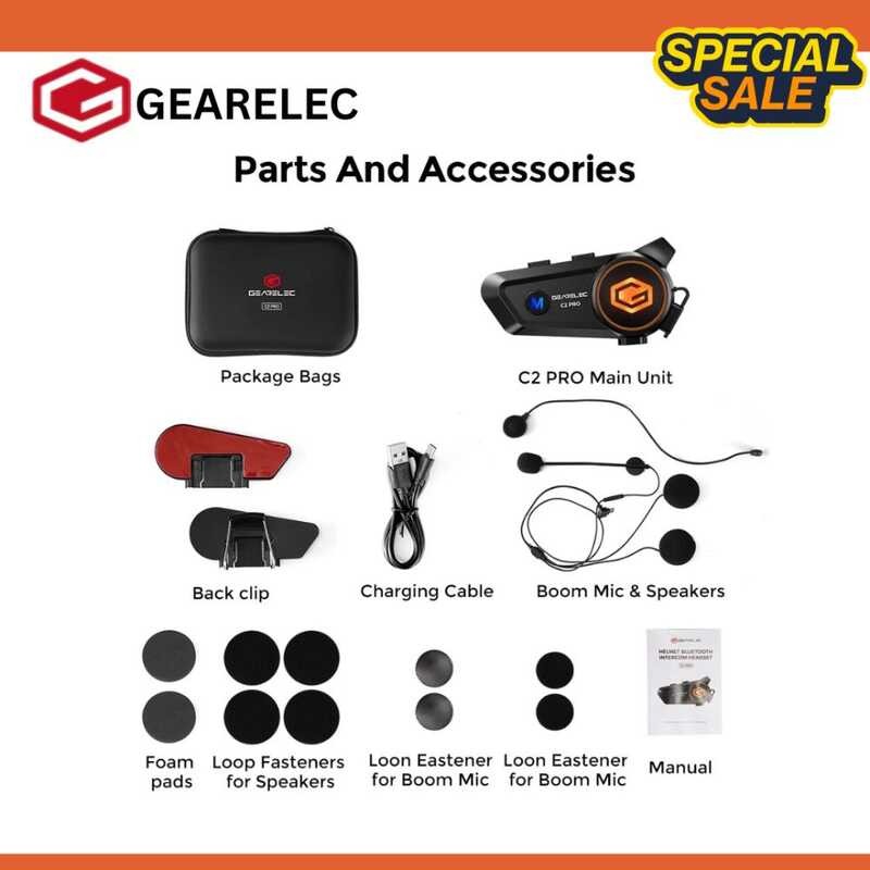 GEARELEC C2 Pro Helmet Communication System – Dual Intercom & Music ...