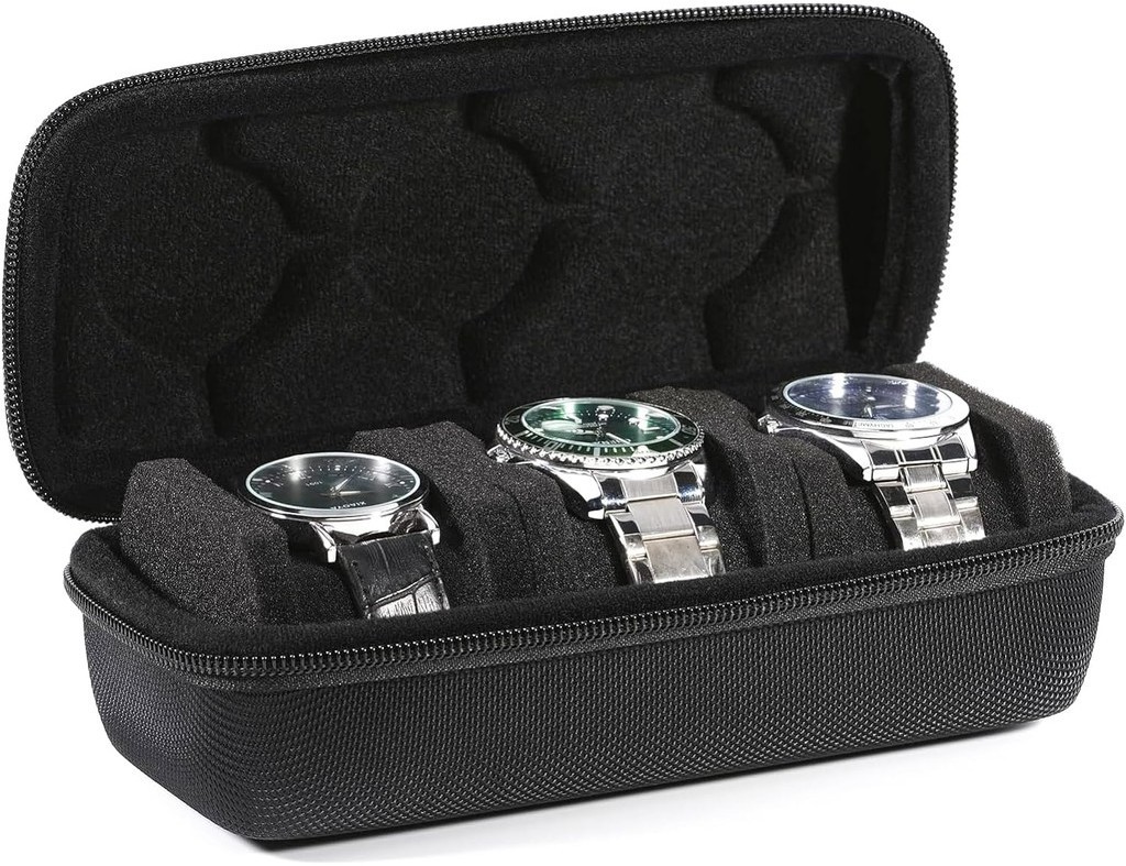 Portable Watch Storage Box Black 3 Slots Watch Scroll Travel Case ...