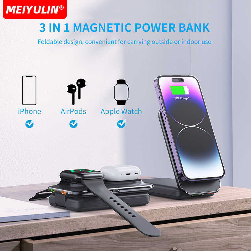 8000Mah Magnetic Wireless Power Bank With Foldable Stand For Apple ...