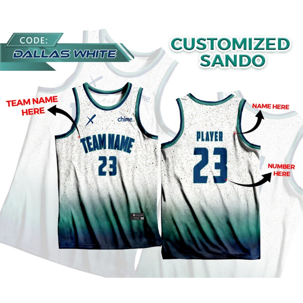 White Blue Green Basketball sando & short CUSTOMIZED name, number team ...