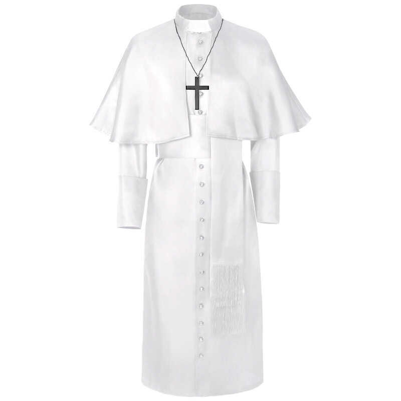 Priest Medieval Costume Roman Clergy Pastor Cassock Robe Monk Wizard ...