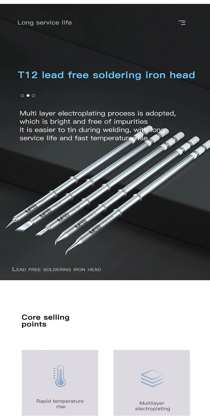 MaAnt T12 I J SK lead-free Soldering Iron Tips Soldering With Copper Heat Sharp Straight Curve ...