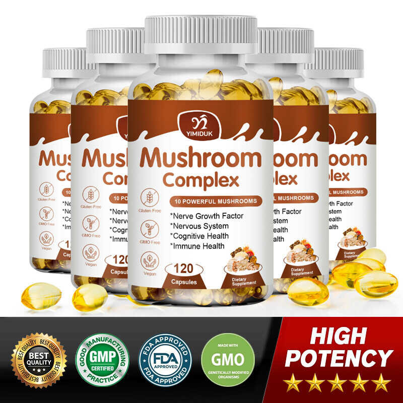Mushroom 10 Complex Capsules Nootropic Brain Memory & Focus Immune ...